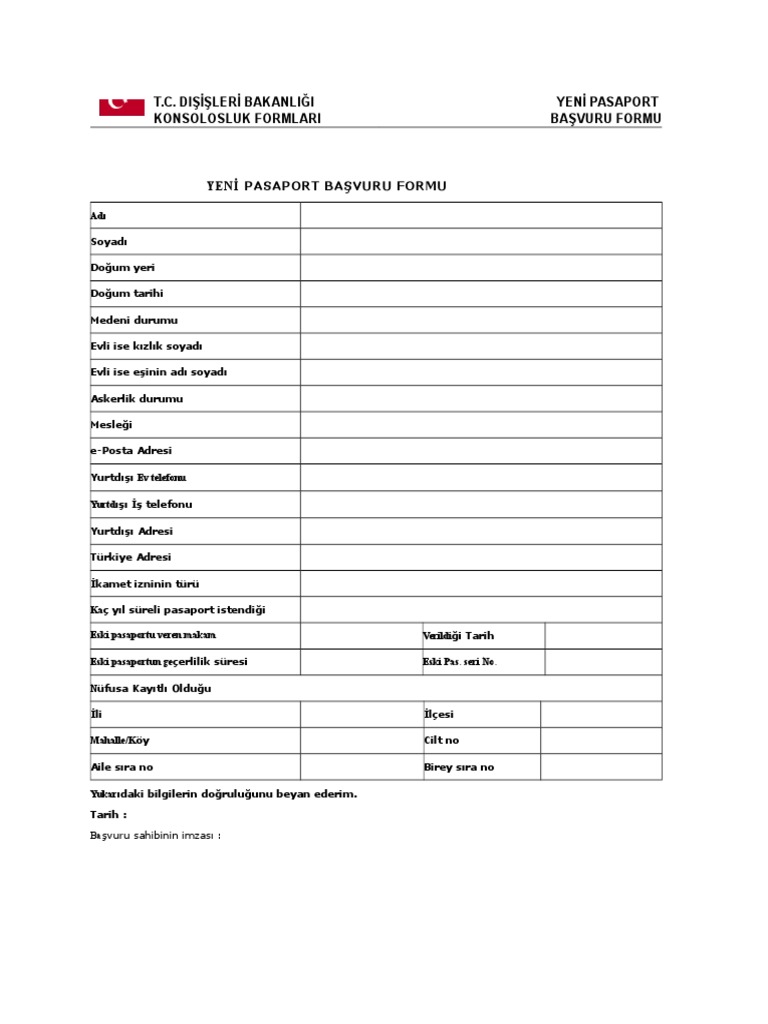 Yeni Pasaport Başvuru Formu | PDF