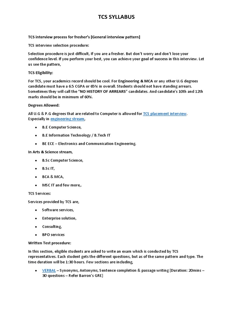 TCS Interview Process for Freshers | PDF | Graduate Record Examinations ...