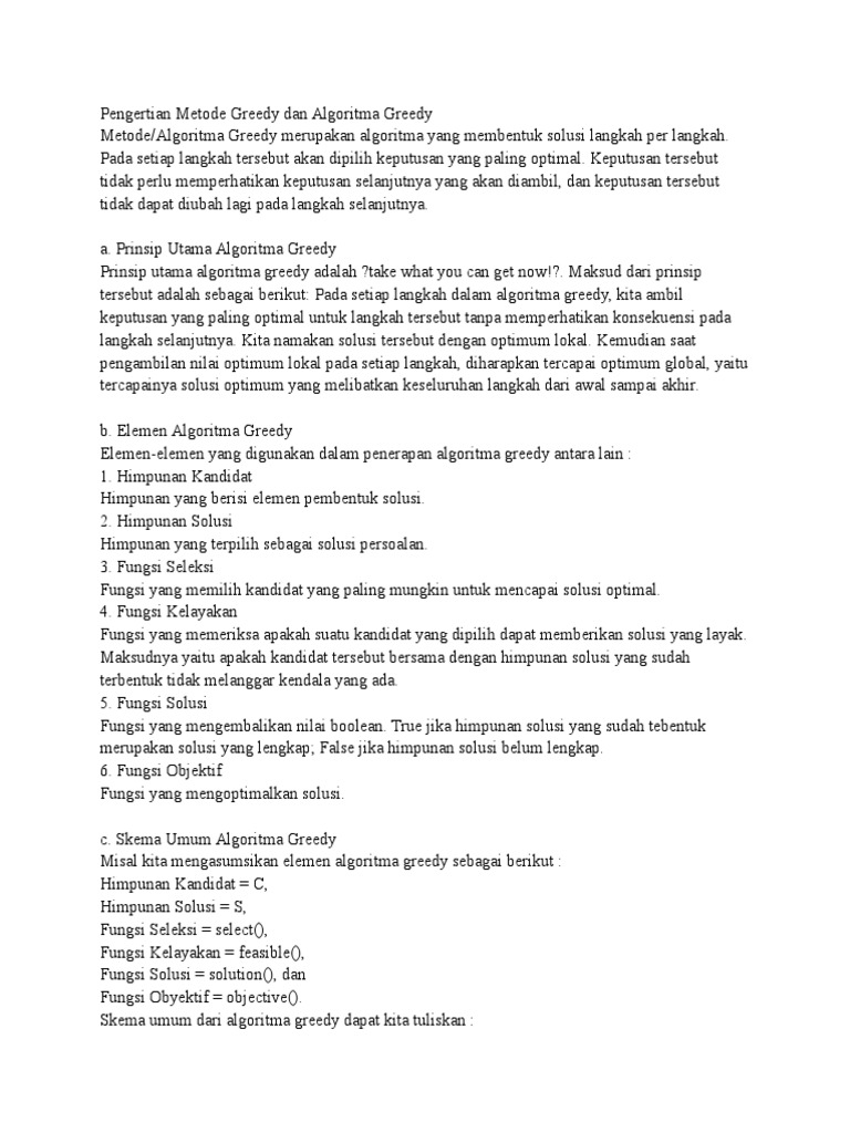 Pengertian Metode Greedy Dan Algoritma Greedy | PDF