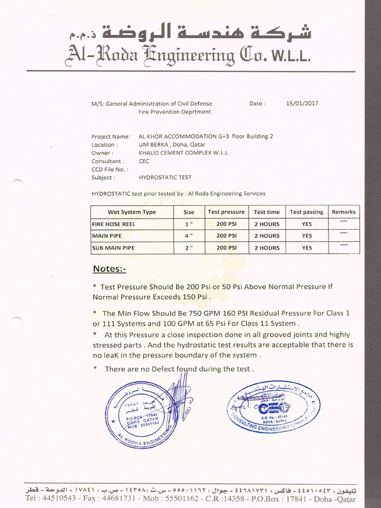 Hydrostatic Test Report | PDF