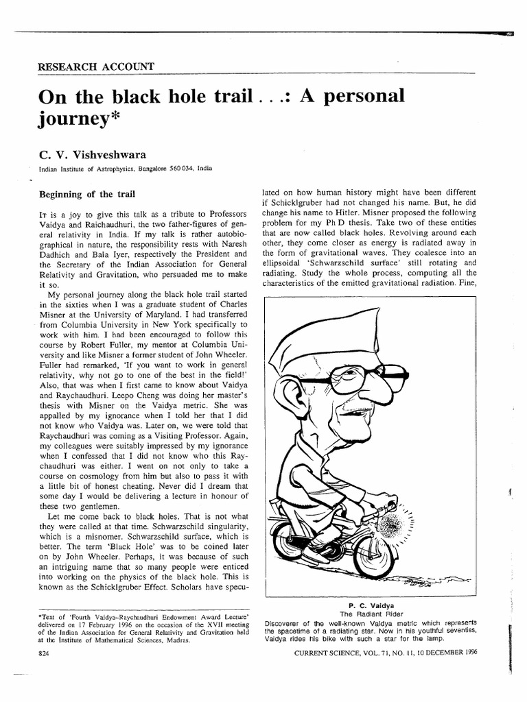 On The Black Hole Trail Journey A Personal: Vishveshwara | PDF | Black ...