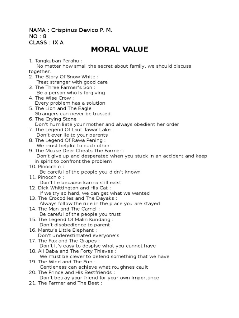 Moral Value Bahasa Inggris | PDF