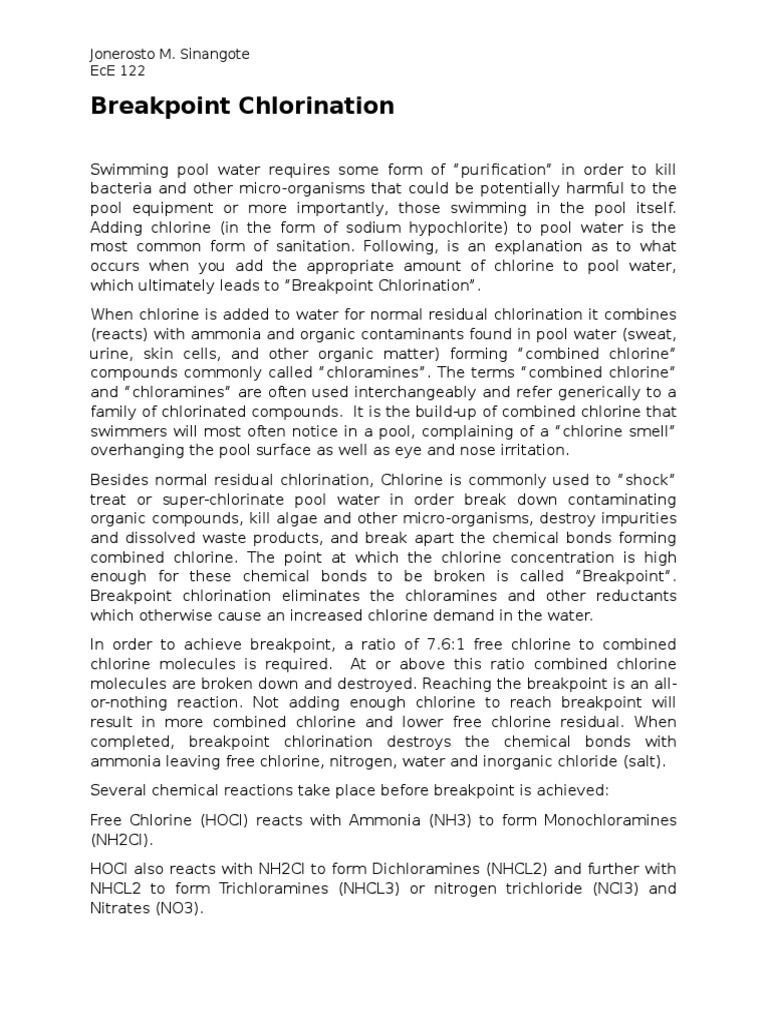 Breakpoint Chlorination: Jonerosto M. Sinangote Ece 122 | PDF ...