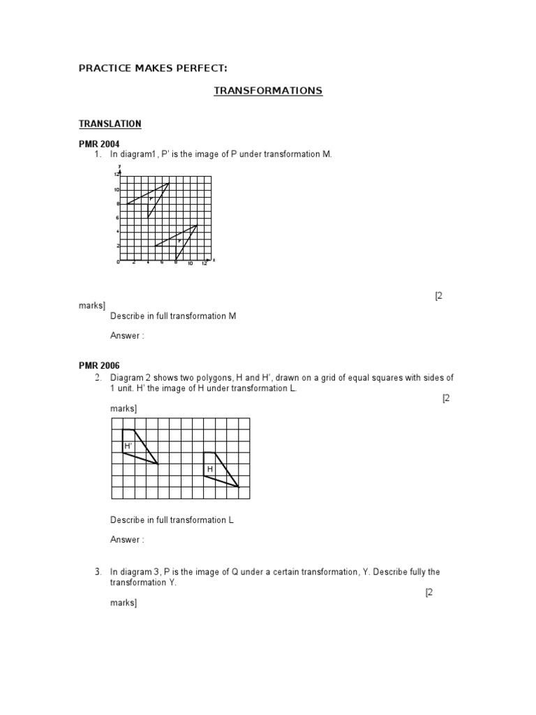 Transformations Practice Worksheet | PDF | Cartesian Coordinate System ...