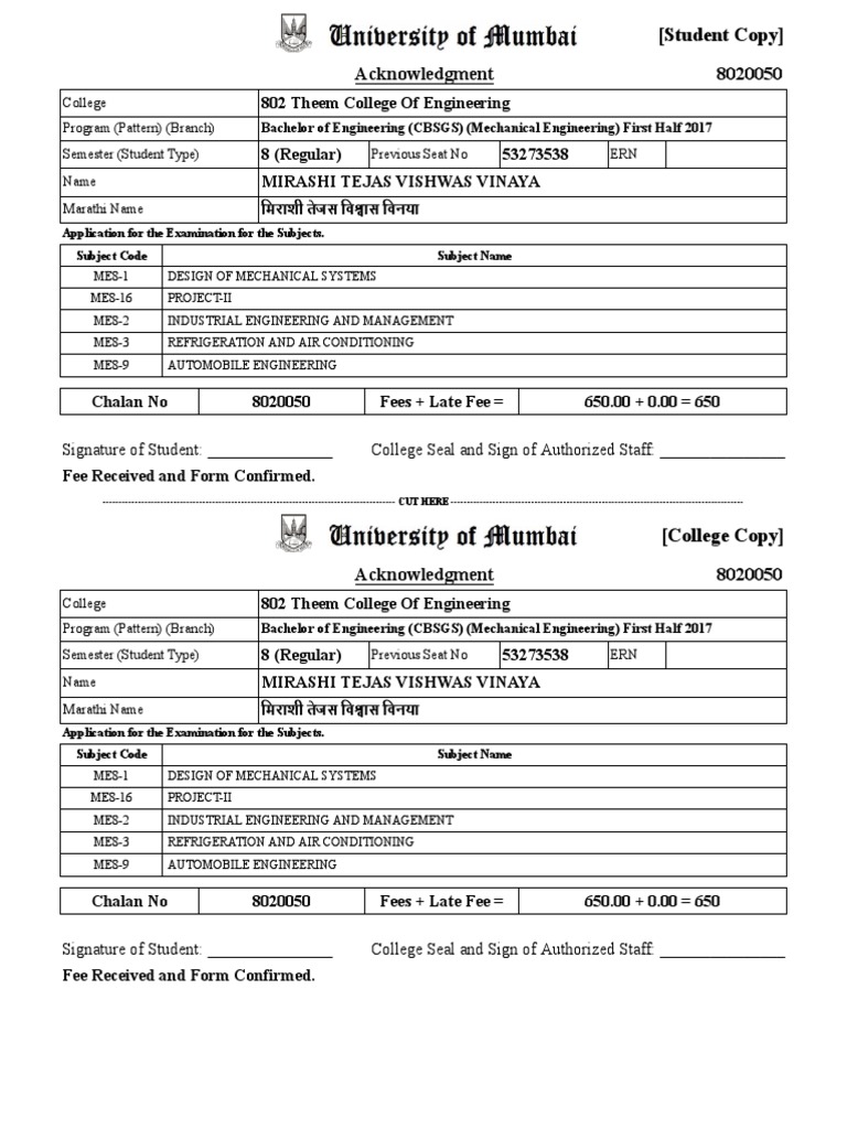 Exam Form Acknowledgment | PDF | Science And Technology | Engineering