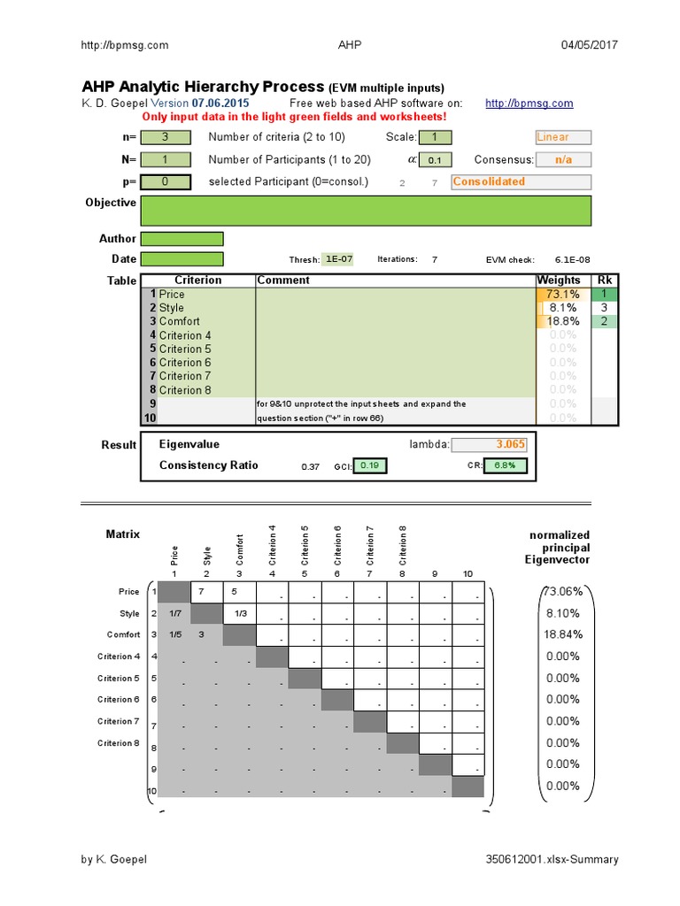 AHP Calculator - Example in The Lecture - 1 | PDF | Eigenvalues And Eigenvectors | Applied ...