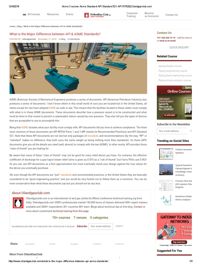 Asme Courses-Asme Standard-API Standard 521-API RP520 - Oilandgasclub ...