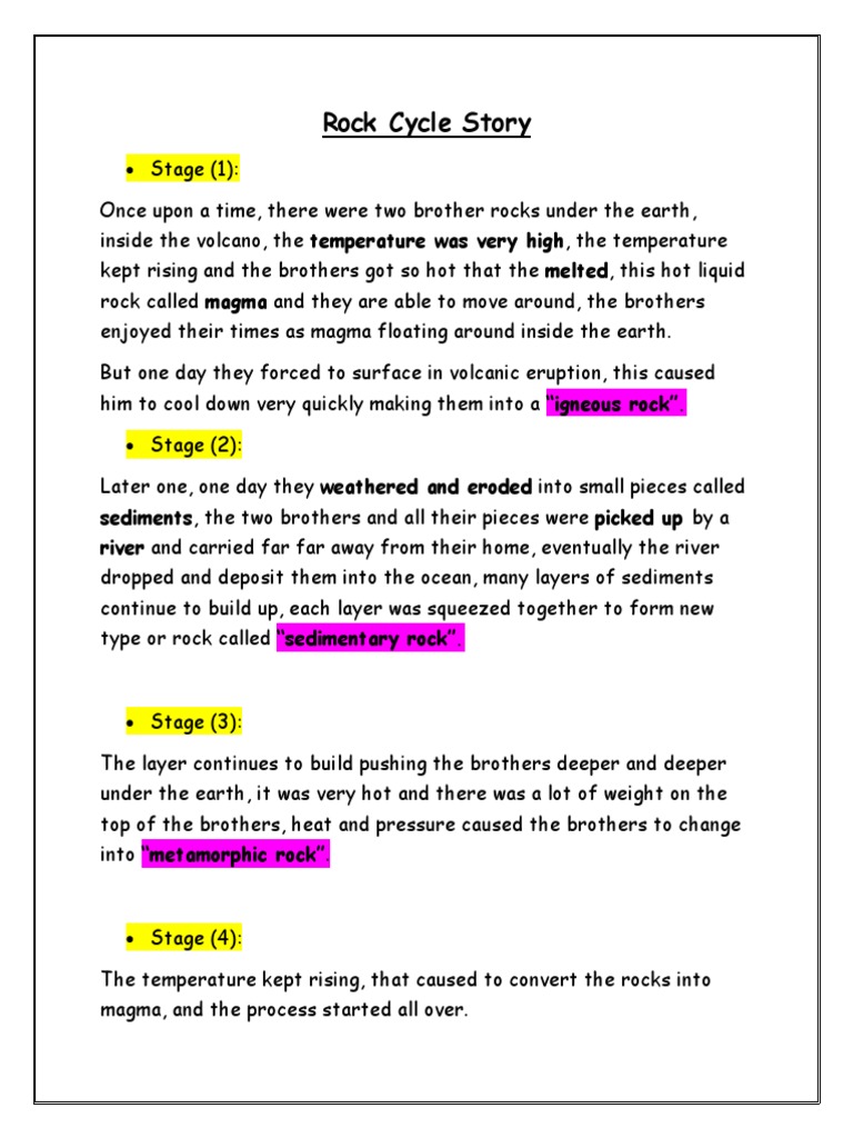 Rock Cycle Story | PDF | Rock (Geology) | Magma