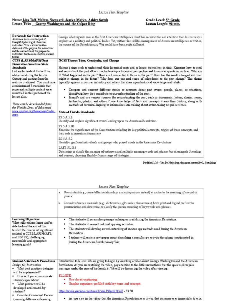 George Washington's Spy Techniques | PDF | Espionage | Lesson Plan