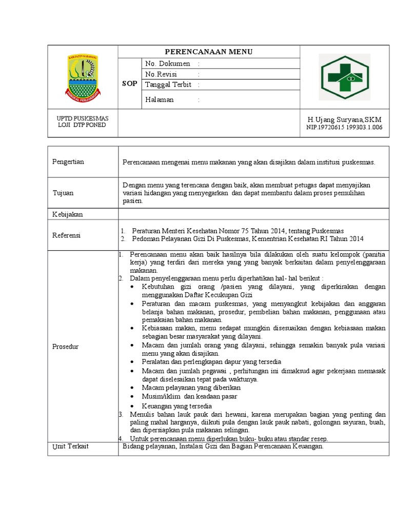 Sop Perencanaan Menu (Edit) | PDF