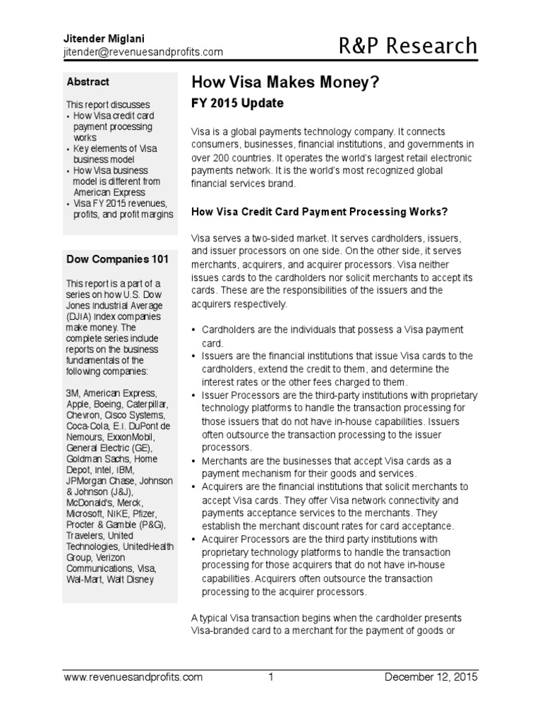 How Visa Makes Money - FY 2015 Update | PDF | Visa Inc. | Credit Card