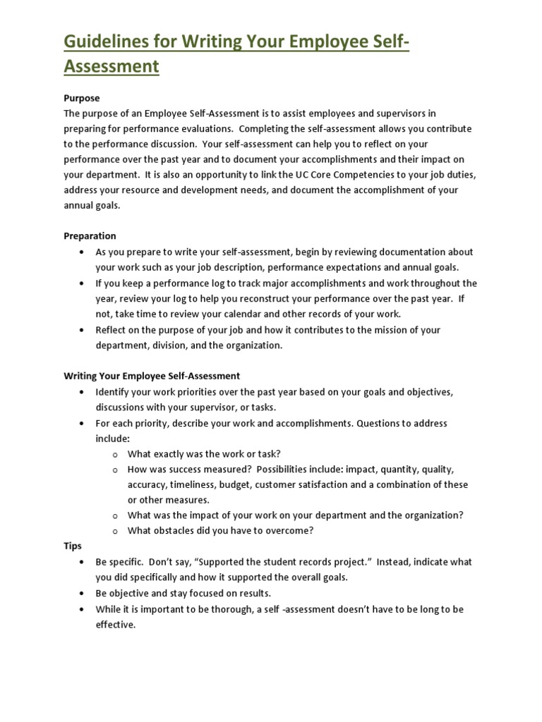 Guidelines For Completing Self-Assessment | PDF | Accountability ...