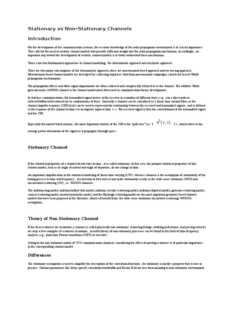 Stationary Vs Non-Stationary Channels | PDF | Stationary Process ...