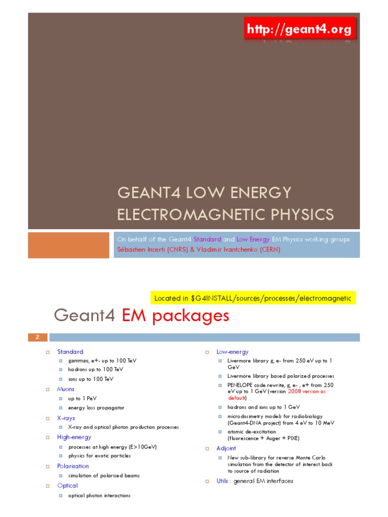 Ivantchenko - GEANT4 LOW ENERGY Geant4 EM Packages | PDF | Electronvolt | Photoelectric Effect