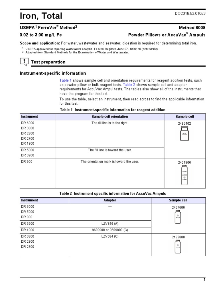 HACH Hierro Total FERROVER PDF | PDF | Iron | Magnesium