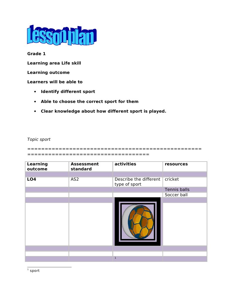 Grade 1 Sports Learning Outcomes | PDF