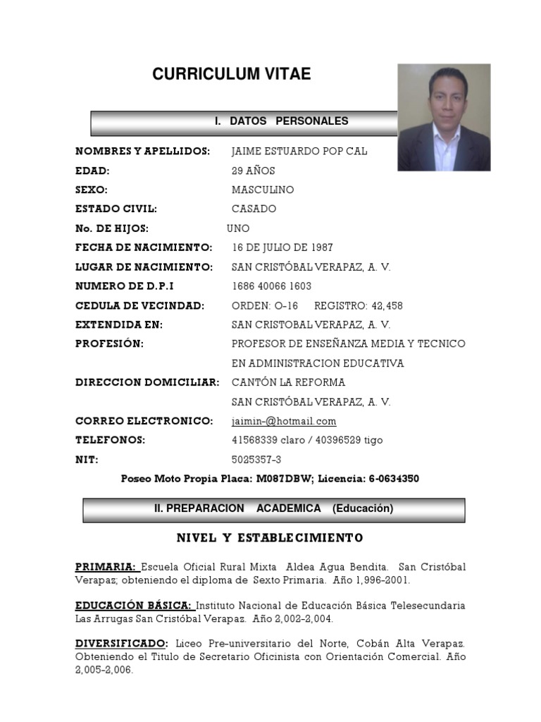 Curriculum Vitae de Jaime Estuardo Pop Cal, Profesor de Enseñanza Media ... Curriculum Vitae de Jaime Estuardo Pop Cal, Profesor de Enseñanza Media ...