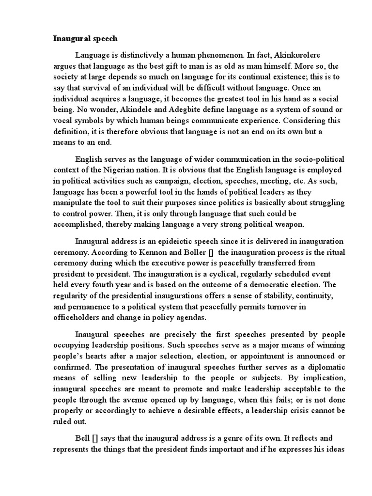 Inaugural Speech | Download Free PDF | Public Speaking | Rhetoric