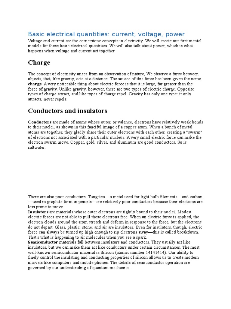 Basic Electrical Quantities | PDF | Electric Current | Ion