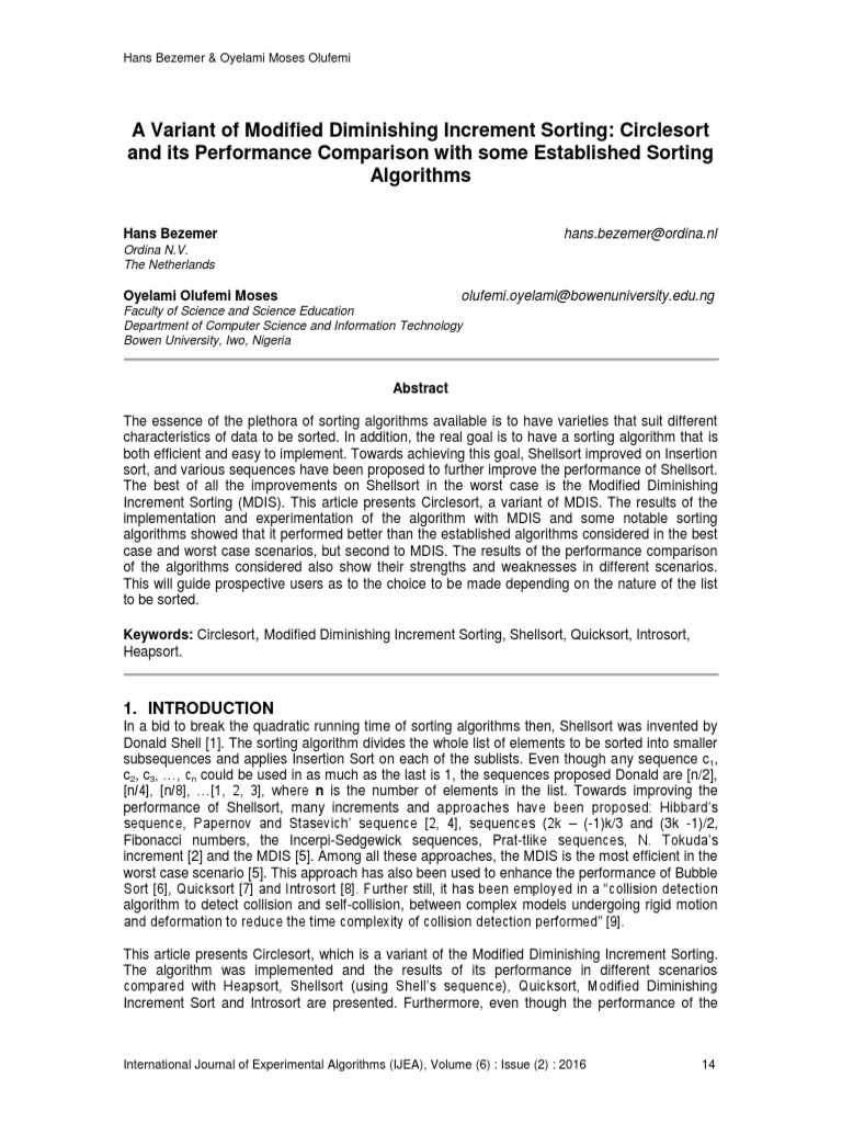 A Variant of Modified Diminishing Increment Sorting: Circlesort and Its ... A Variant of Modified Diminishing Increment Sorting: Circlesort and Its ...