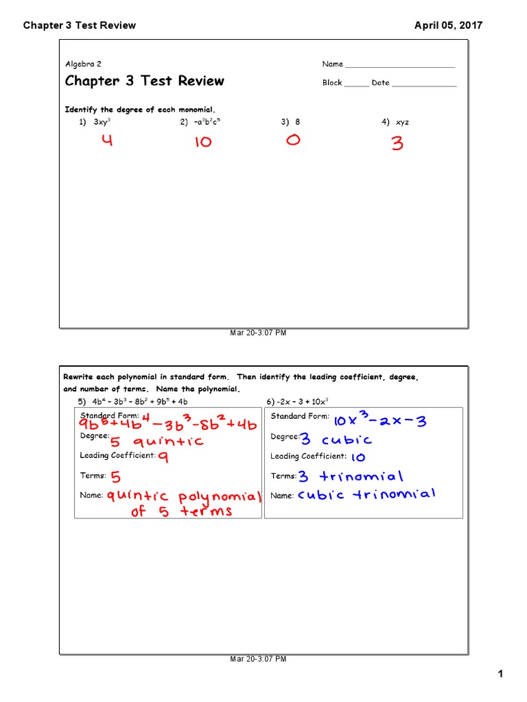 Chapter 3 Test Review Guide | PDF