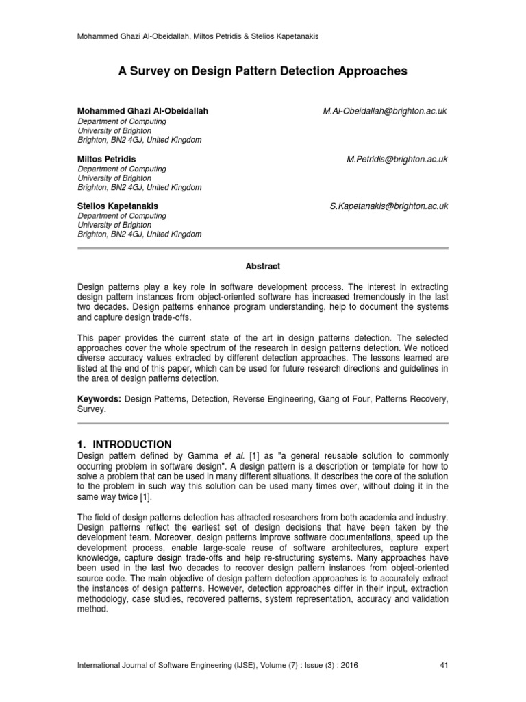 A Survey On Design Pattern Detection Approaches Pdf Class Computer Programming Software