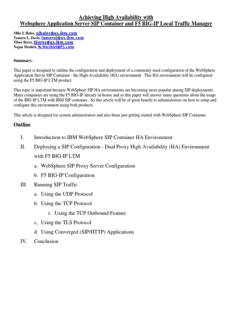 Achieving High Availability With Websphere Application Server SIP ...