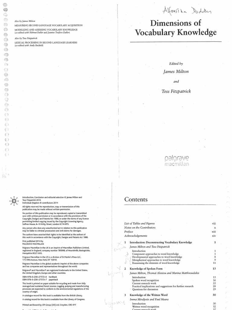 Dimensions of Vocabulary Knowledge | PDF