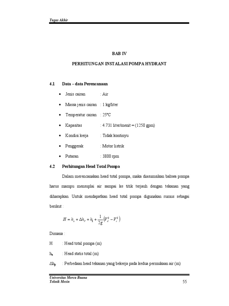 Kapasitas Pompa Hydrant | PDF