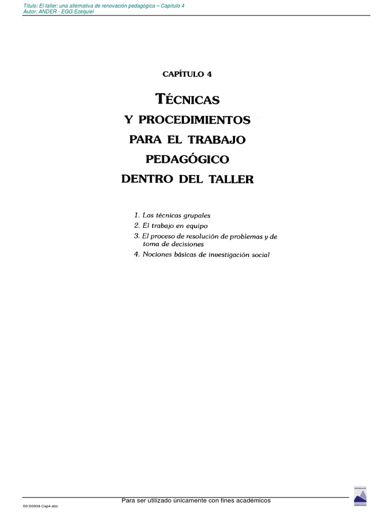 Ander Egg - El Taller... - Cap 4 | PDF