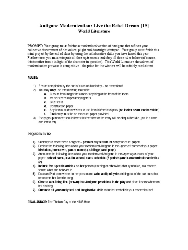 Modern Antigone Project Guidelines | PDF | Home & Garden