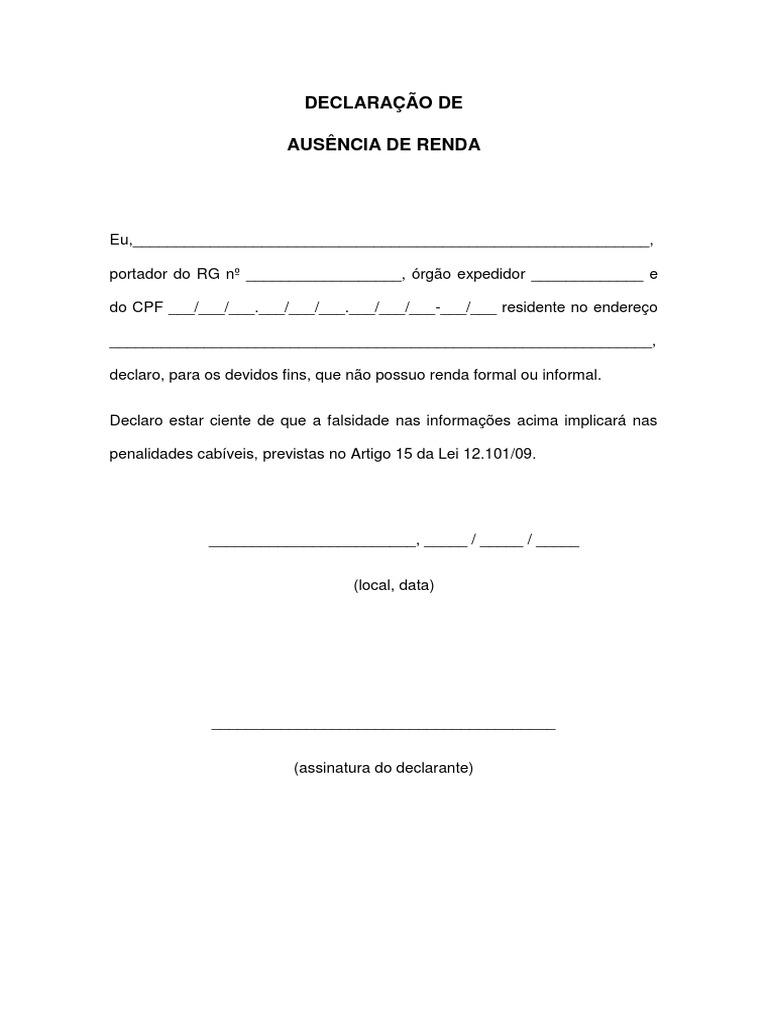 Declaracao Ausencia Renda PDF | PDF Declaracao Ausencia Renda PDF | PDF