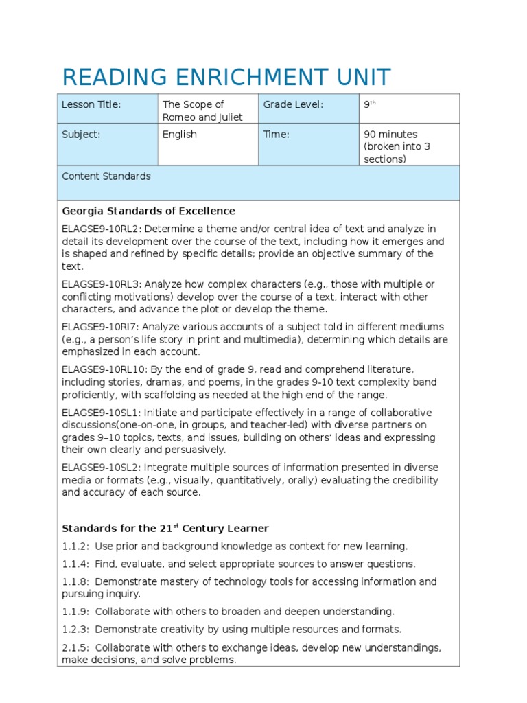 Reading Enrichment Unit Lesson Plan | PDF | Lesson Plan | Pedagogy