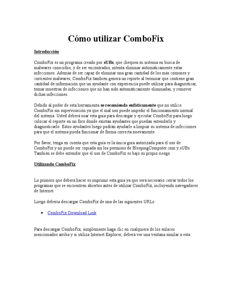 Cómo Utilizar ComboFix | PDF | Microsoft Windows | Point and Click
