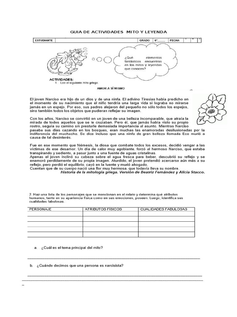 Actividades de Mitos y Leyendas | PDF