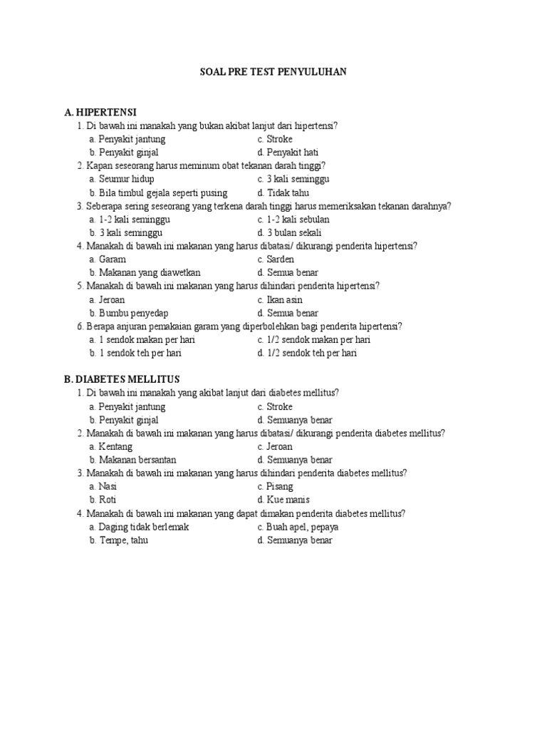 Pre Test Penyuluhan Hipertensi & DM | PDF