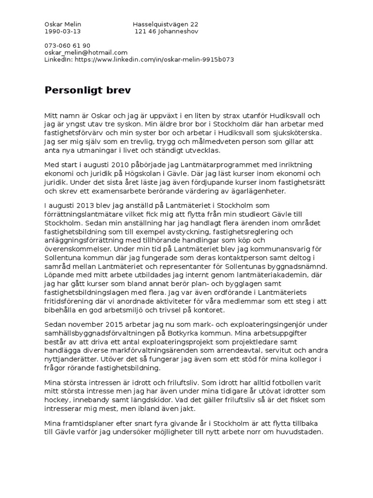 Personligt Brev | PDF