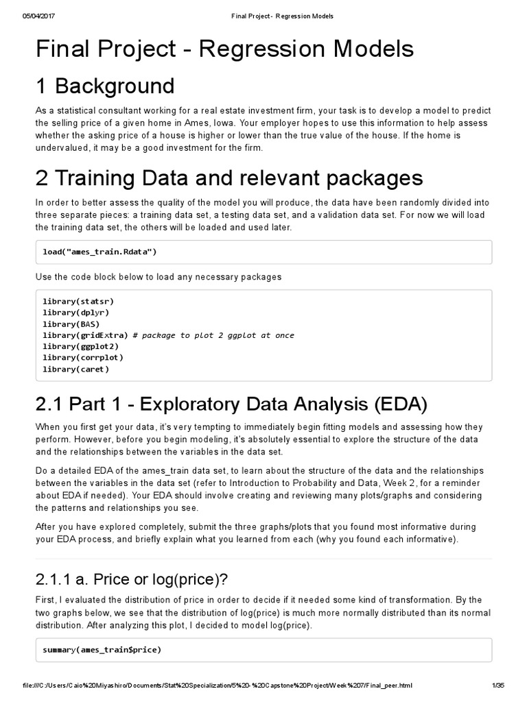 Final Project - Regression Models | PDF | Errors And Residuals | Root ...