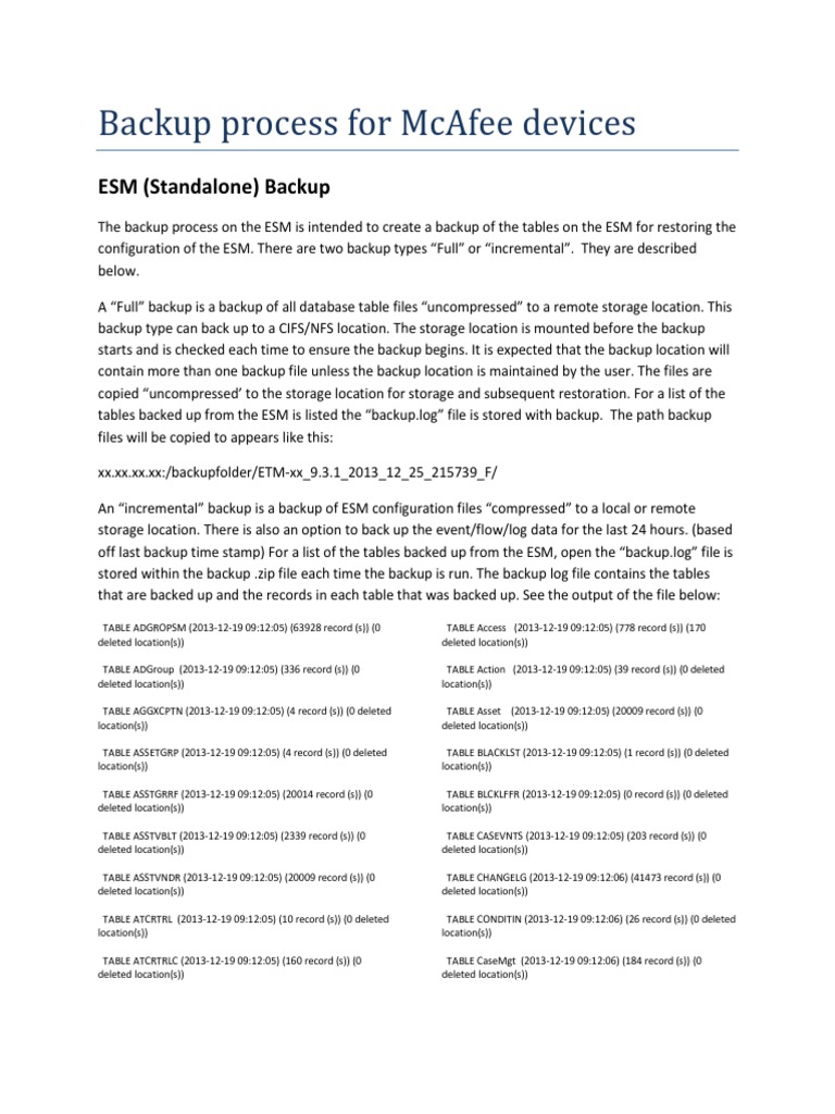 Backup Process For McAfee Devices | PDF | Backup | Computer File