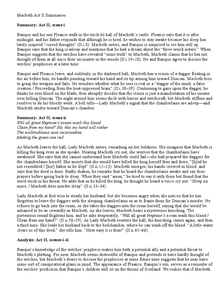 Macbeth Act II Summaries | PDF | Macbeth | Tragedy Plays