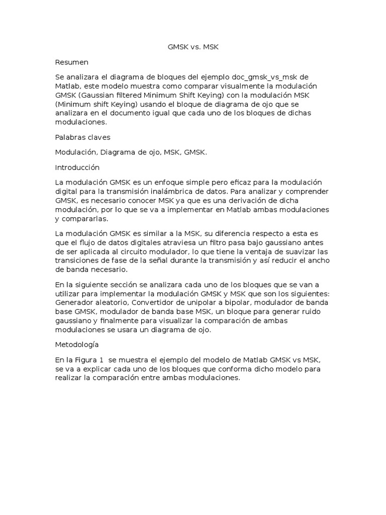 Comparativa GMSK y MSK en Matlab | PDF | Electrónica | Telecomunicaciones