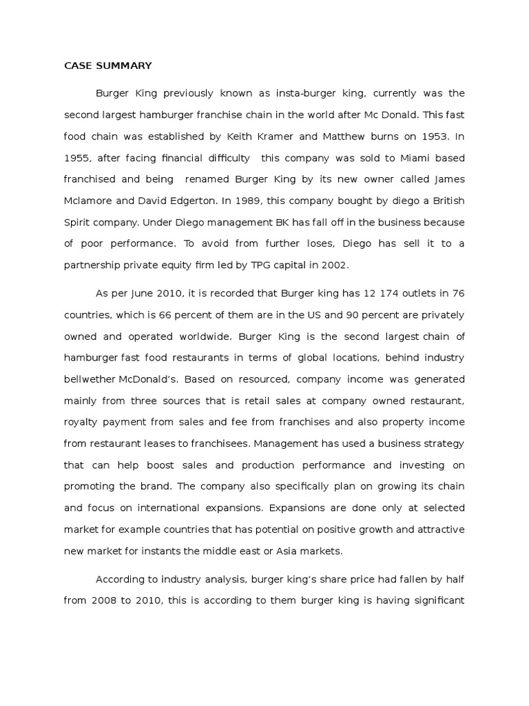 Burger King Case Study Overview | PDF | Fast Food Restaurants | Brand