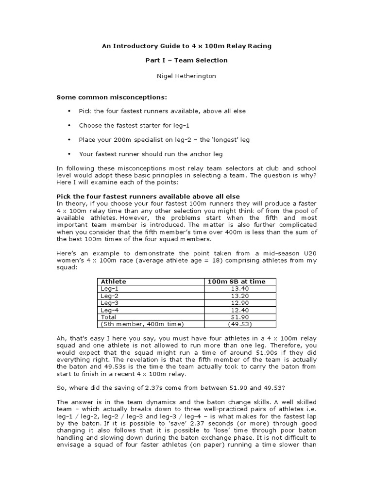 4x100 Relay Strategies | PDF | Track And Field | Running