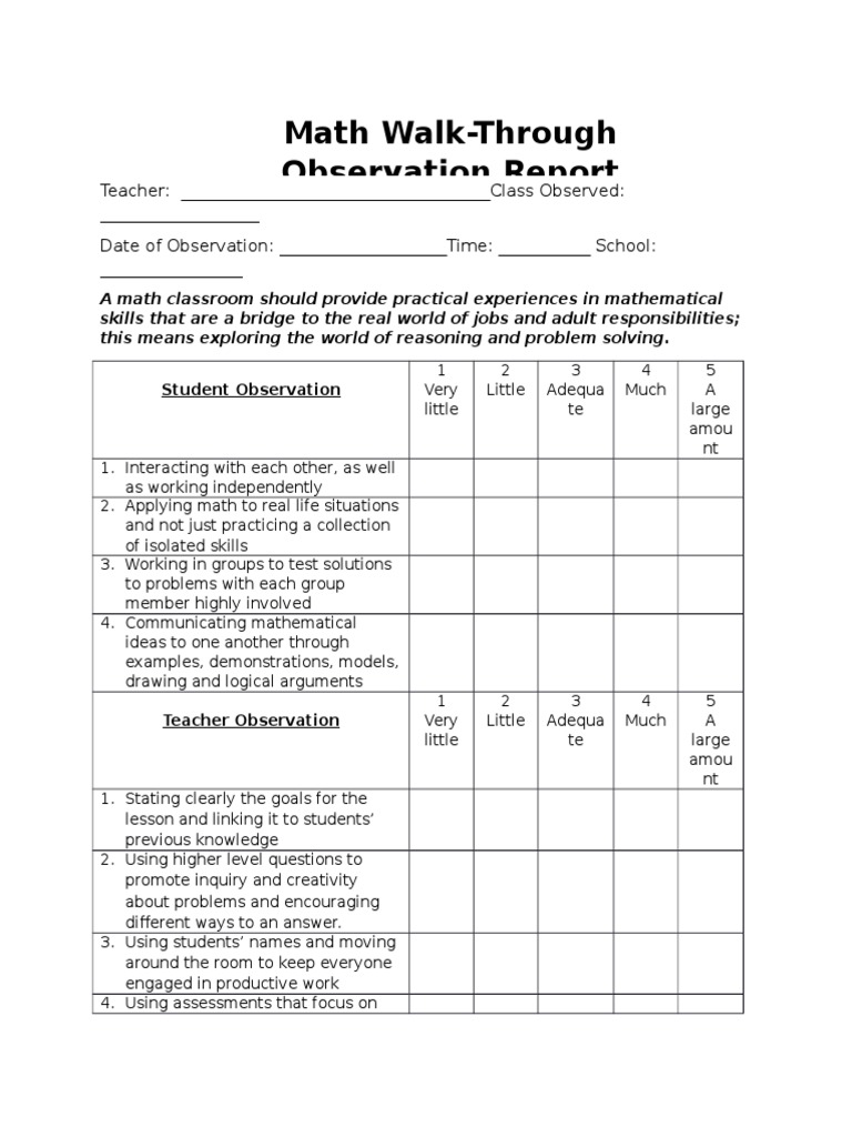 Math Observation | PDF | Teaching Mathematics | Teachers