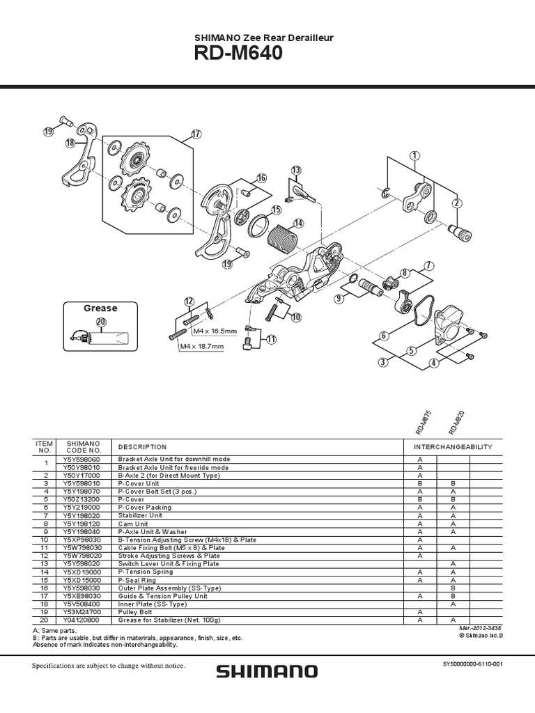 Shimano EV-RD-M640 Zee Rear Deraille PDF | PDF