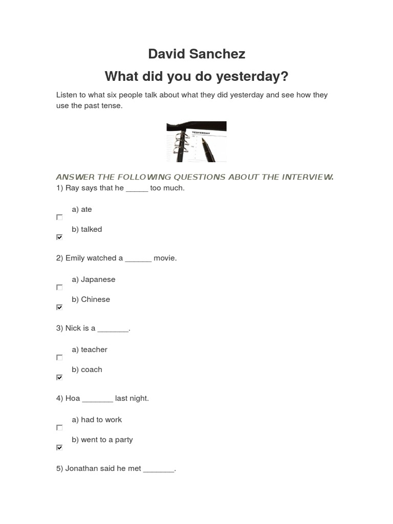Past Tense Listening Exercise | PDF