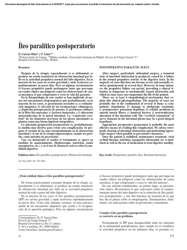 Íleo Paralítico Postoperatorio: Manejo y Prevención | PDF | Cerebro ...