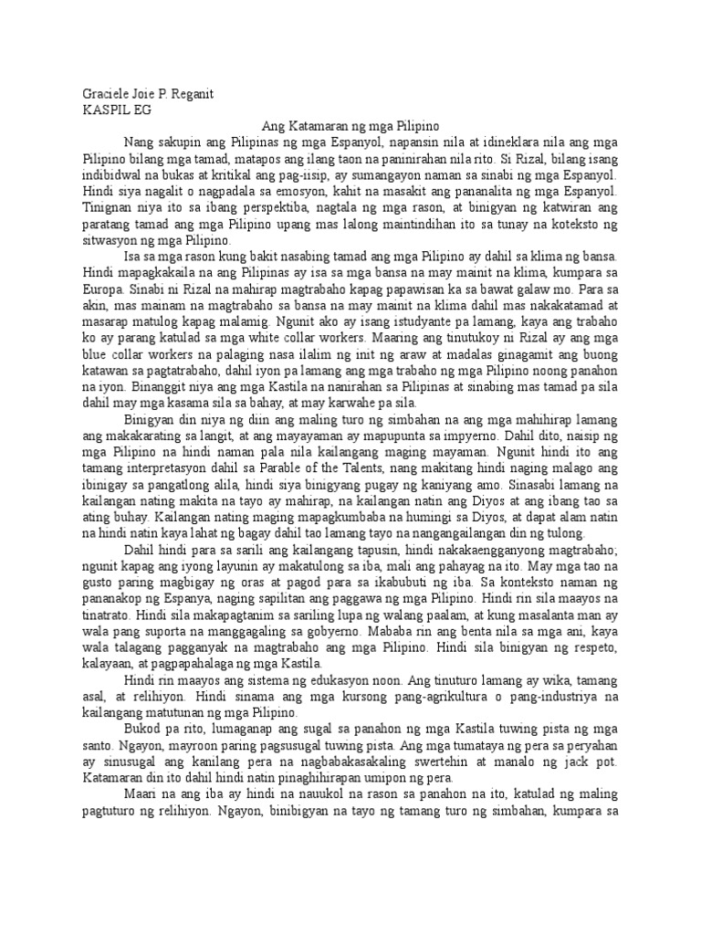 Katamaran NG Mga Pilipino Reflection Paper | PDF