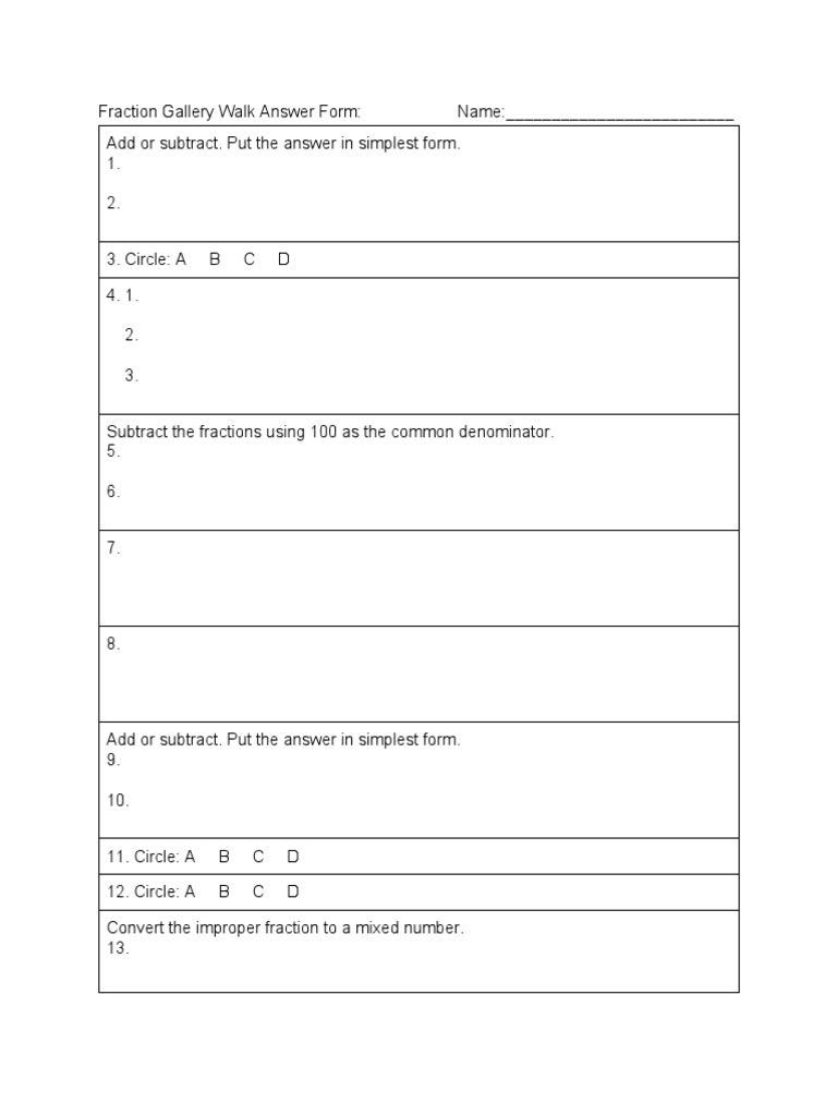 Fraction Gallery Walk | PDF | Fraction (Mathematics) | Algebra
