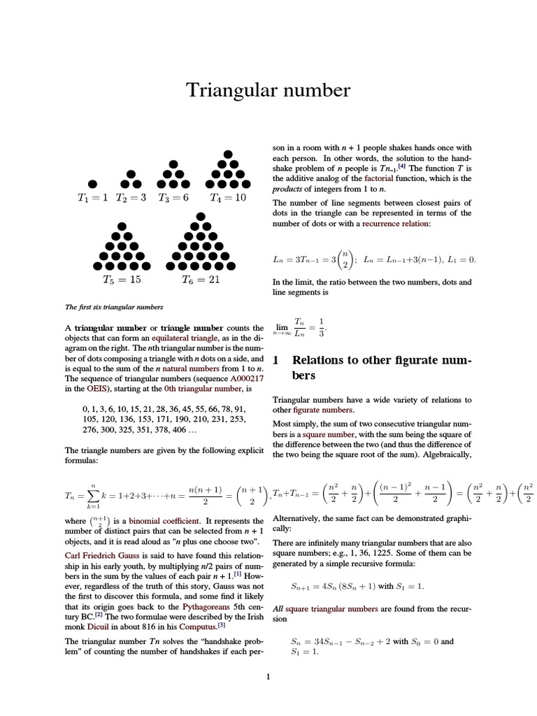 Triangular Number Pdf Mathematical Notation Recreational Mathematics